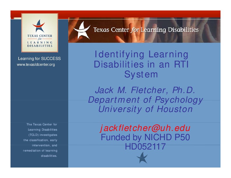 Identifying Learning Disabilities in an RTI System - The Meadows Center