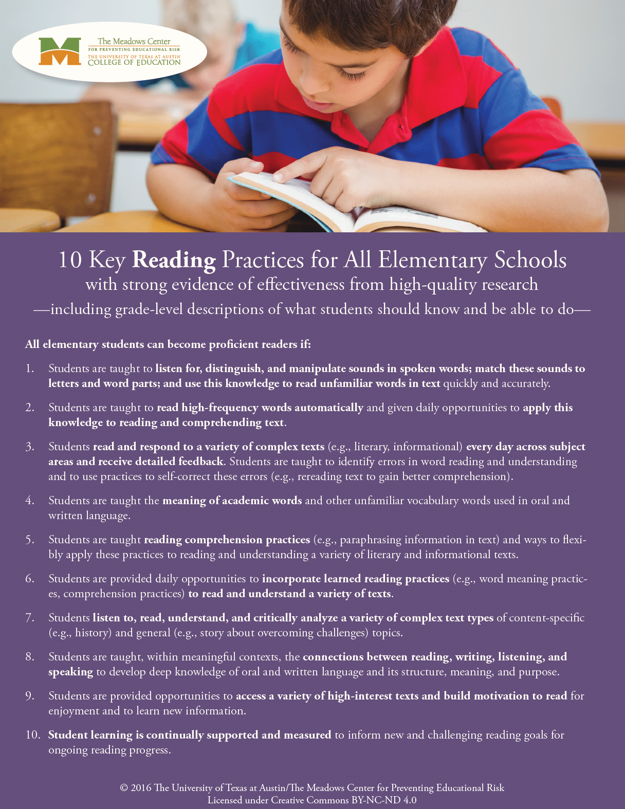 10 Key Reading Practices for All Elementary Schools - The Meadows Center