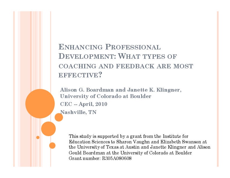 Enhancing Professional Development: What Types of Coaching and Feedback ...