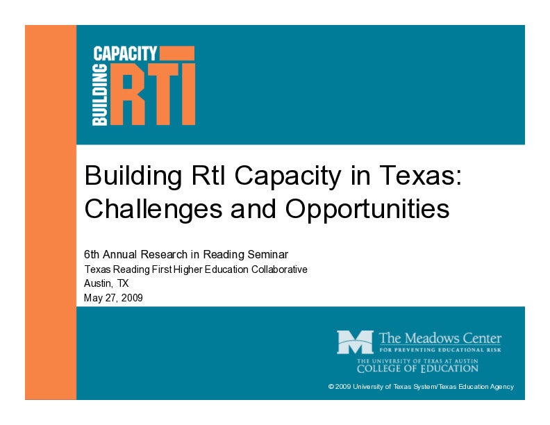 Building RTI Capacity in Texas: Challenges and Opportunities - The ...