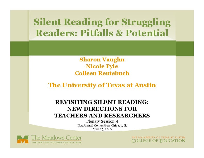 Silent Reading for Struggling Readers: Pitfalls & Potential - The ...