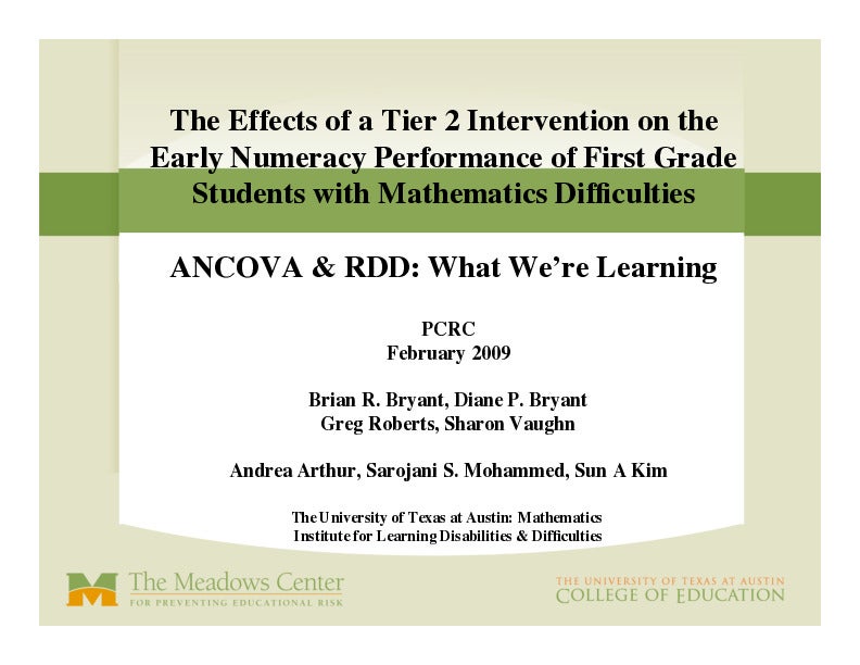 Effects of a Tier 2 Intervention on the Early Numeracy Performance of First-Grade Students With ...