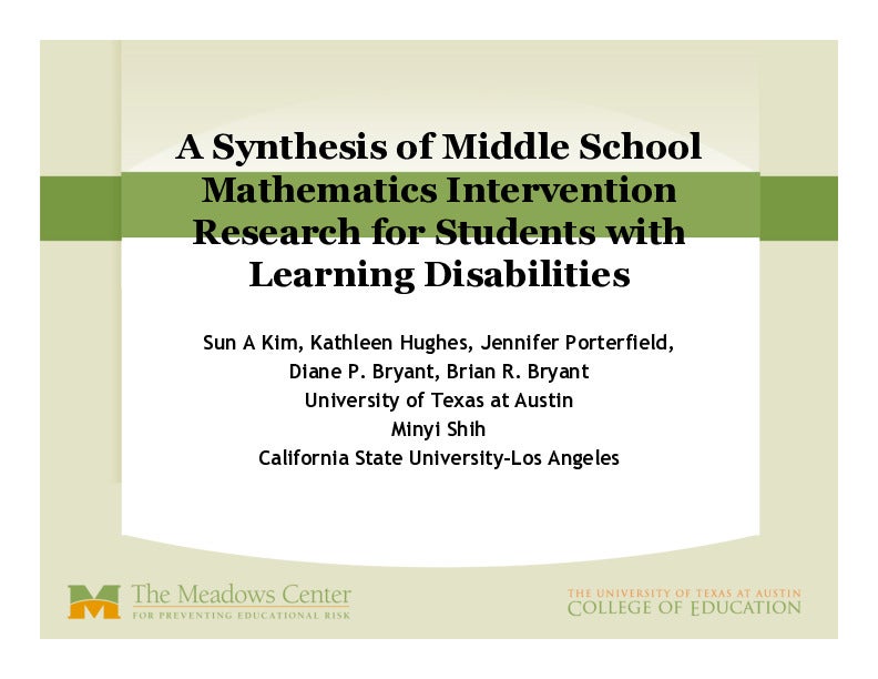 A Synthesis of Middle School Mathematics Intervention Research for ...