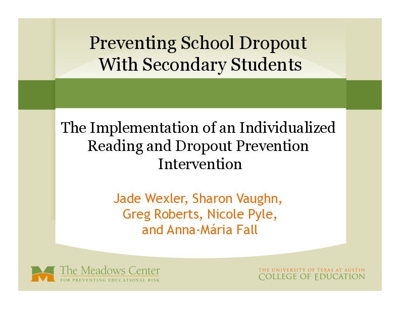 The Implementation of an Individualized Reading and Dropout Prevention ...