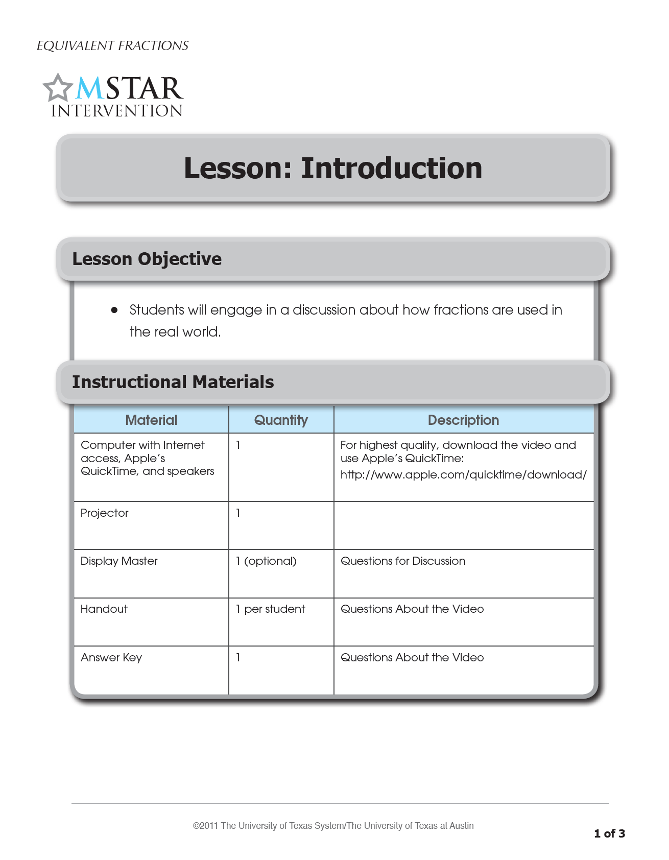 MSTAR Intervention Equivalent Fractions The Meadows Center MSTAR Intervention Equivalent Fractions The Meadows Center